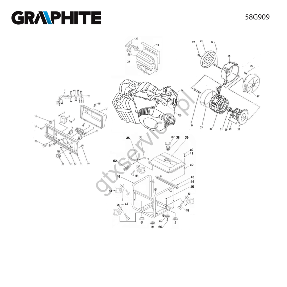 Części zamienne Agregat prądotwórczy Graphite 58G909 | GTX Service