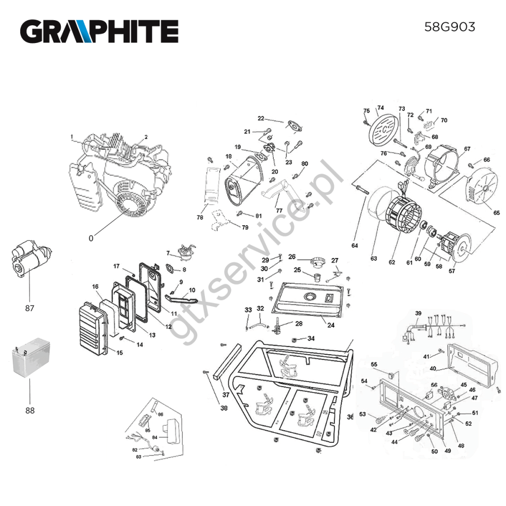 Części zamienne Agregat prądotwórczy Graphite 58G903 | GTX Service